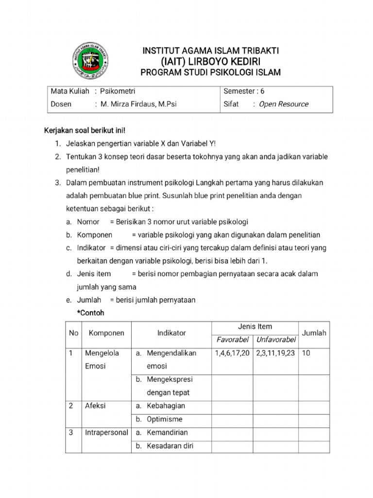 Soal Uas Psikometri | PDF