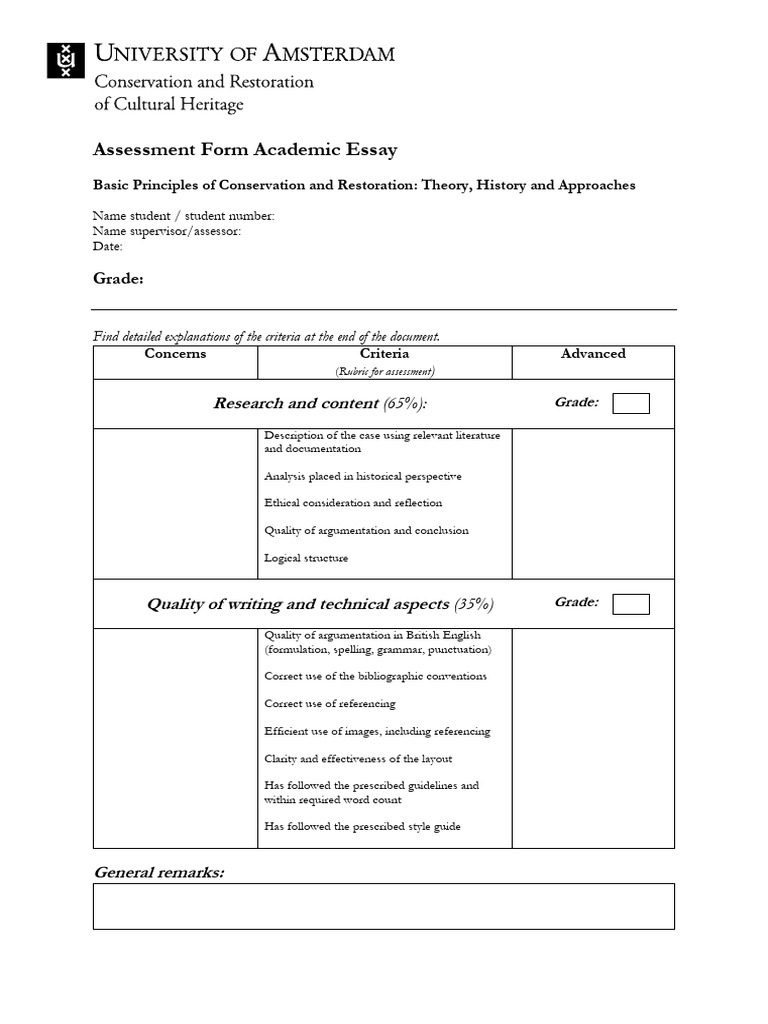Assessment Form Academic Essay Basic Principles | PDF | Essays | Argument