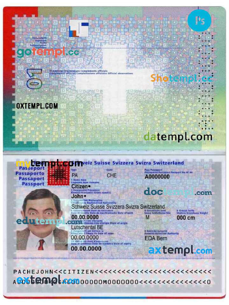 Switzerland Passport Template in PSD Format, Fully Editable, With All ...