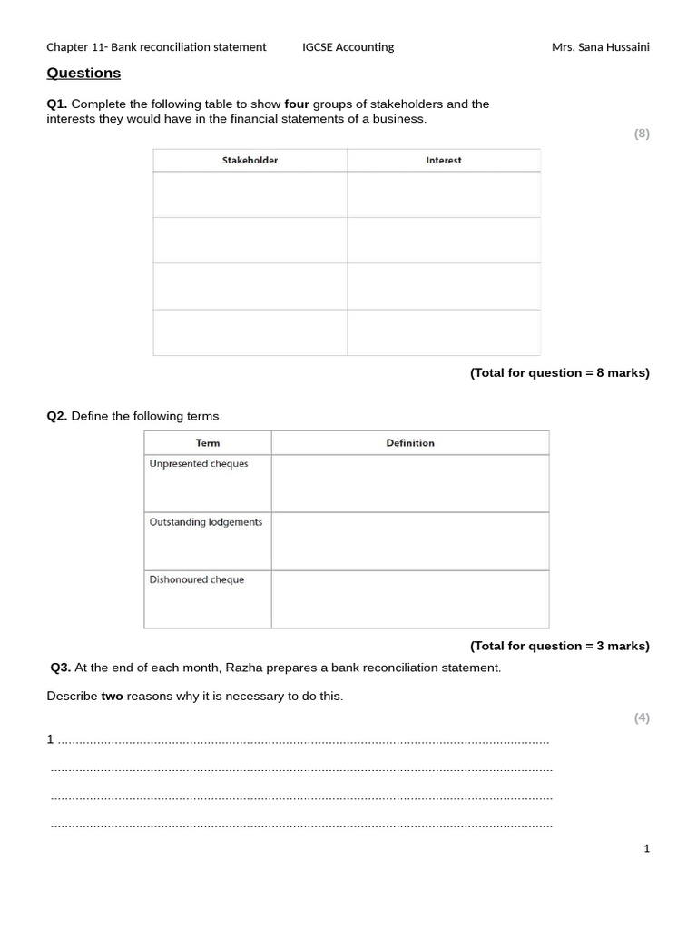 IGCSE Bank Reconciliation Statement Guide | PDF | Debits And Credits ...