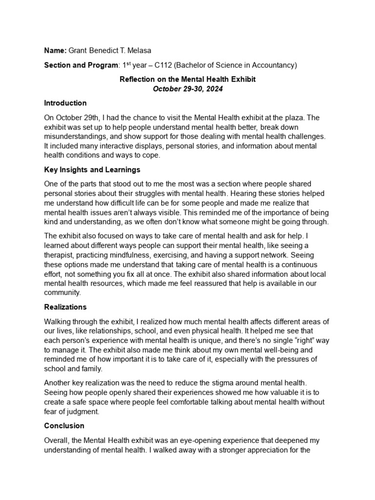M3 Mental Health Reflection Paper | PDF | Mental Health | Well Being