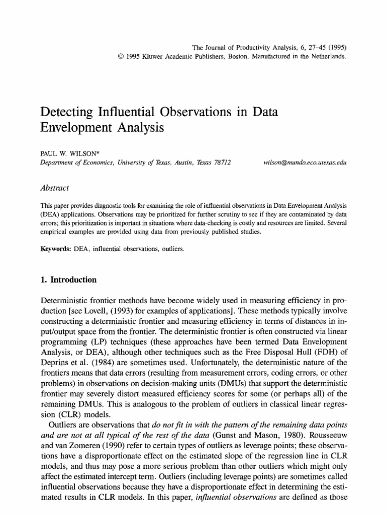 Detecting Influential Observations in DEA WILSON | PDF | Outlier ...