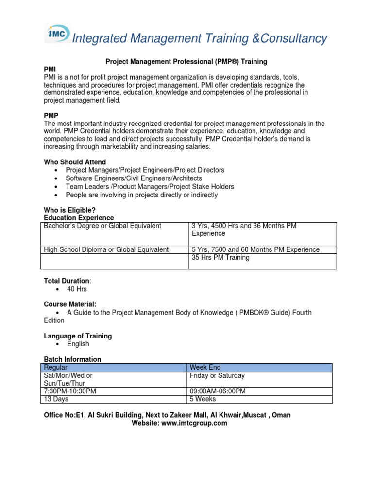 Integrated Management Training &consultancy | PDF | Project Management Professional | Project ...
