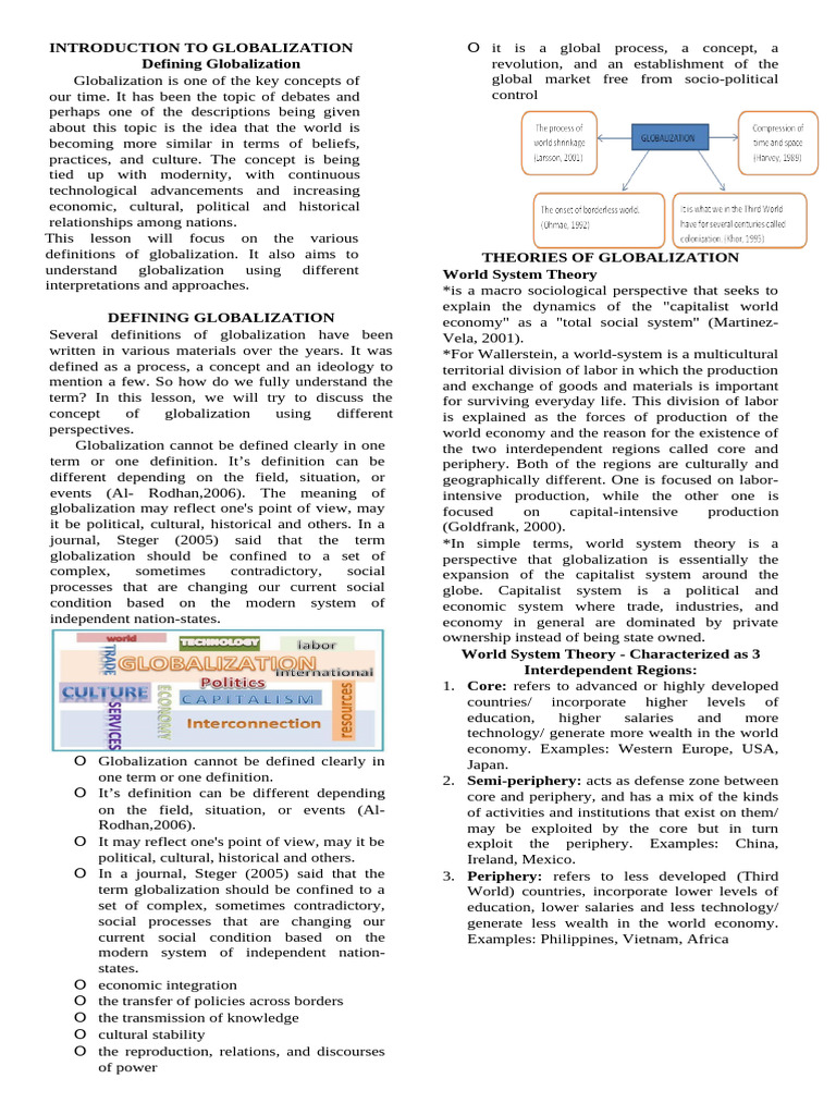 TCW Reviewer | PDF | World Systems Theory | Globalization