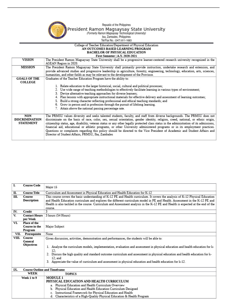 Curriculum and Assessment in Physical Education and Health Education For K 12 | PDF | Academic ...