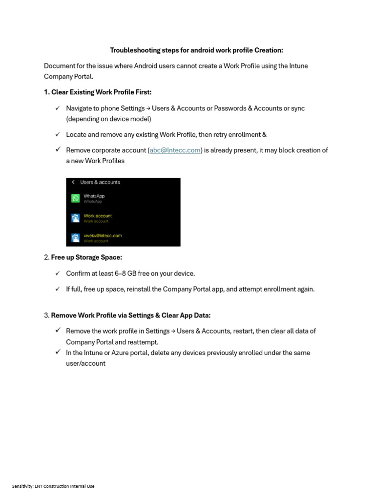Troubleshooting Steps For Android Work Profile Creation 1 | PDF