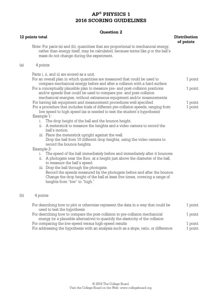AP Physics 1 2016 Scoring Guidelines | PDF | Collision | Elasticity ...