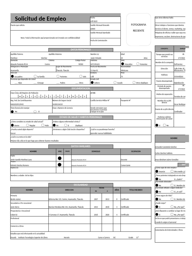Solicitud de Empleo Javier Martínez | PDF | Informática