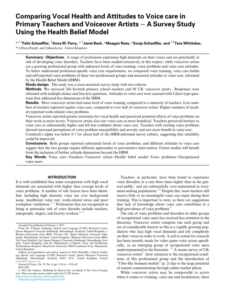 Voice Care Attitudes: Teachers vs. Voiceover Artists | PDF ...