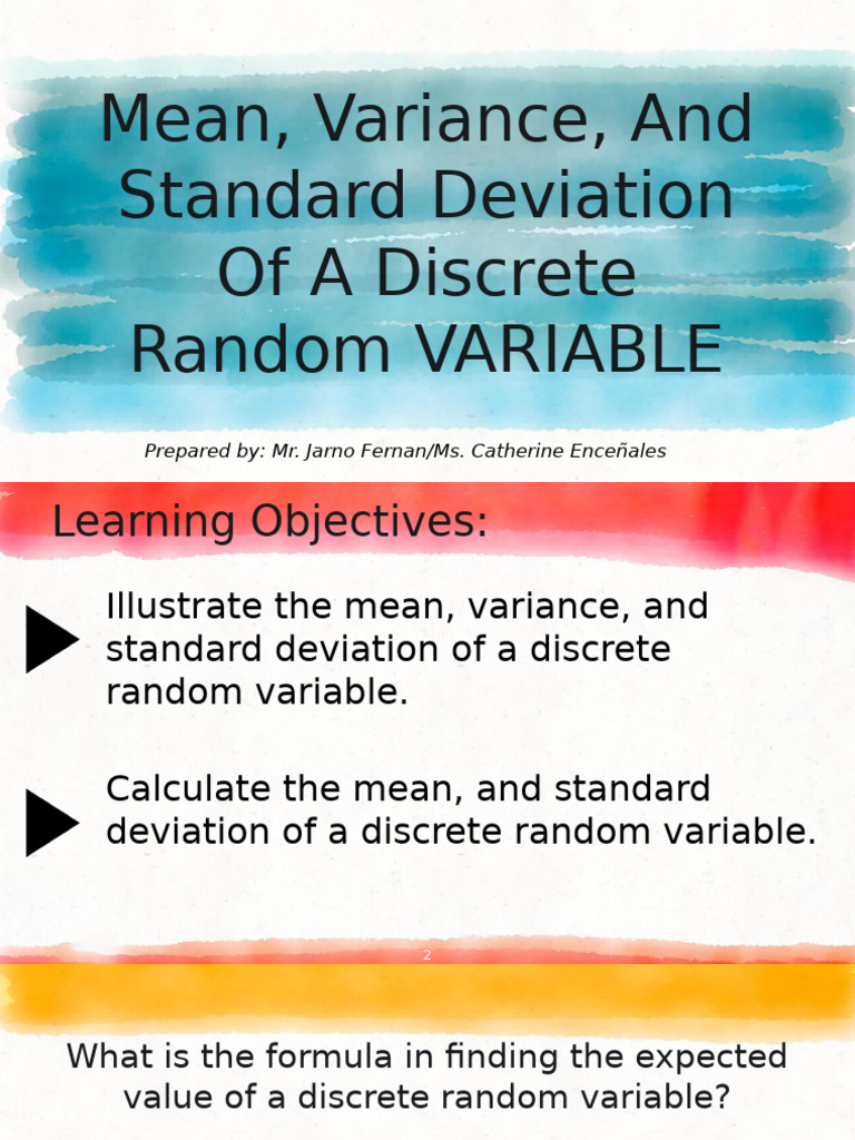 1.3 Mean Variance S.D of A Discrete Random Variable | PDF | Variance ...