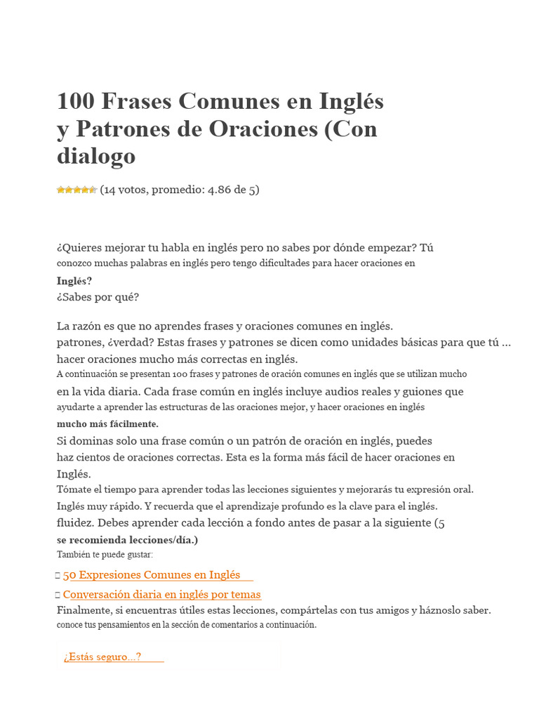 100 Frases y Patrones de Oraciones Comunes en Inglés 2 | PDF | Idioma ...