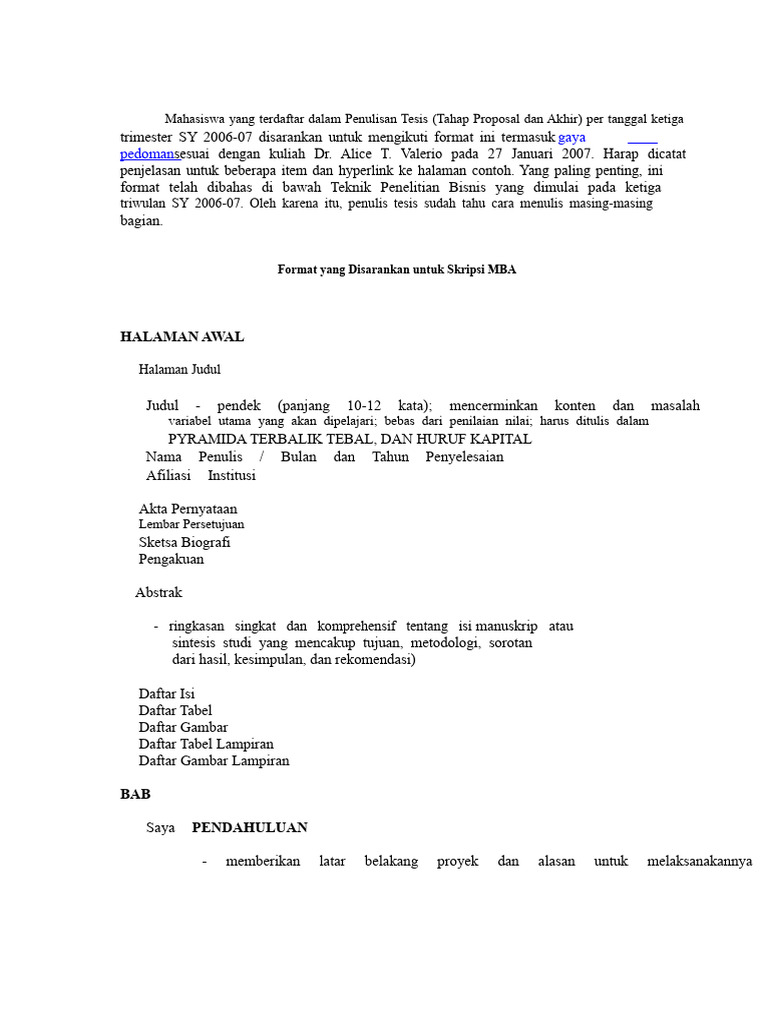 Format Tesis MBA: Panduan Lengkap | PDF
