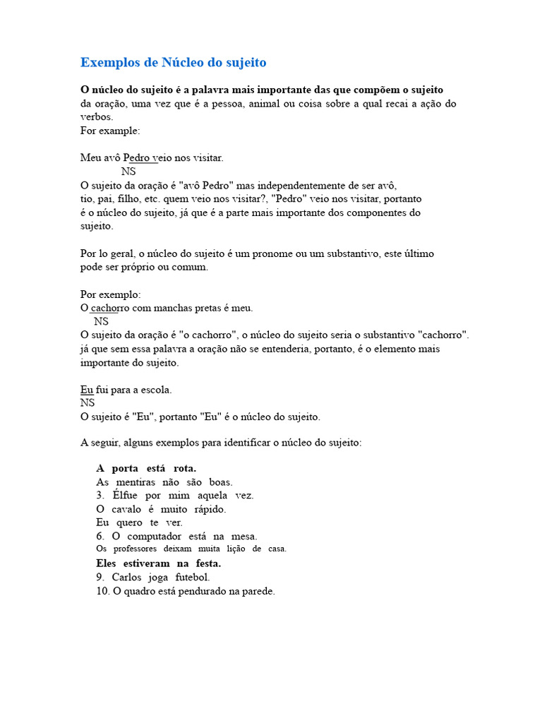 Exemplos de Núcleo Do Sujeito | PDF
