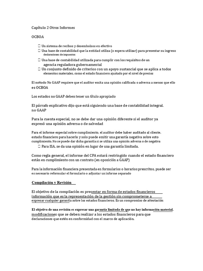 Notas Del Capítulo 2 de CPA AUD Becker | PDF | Estado financiero ...