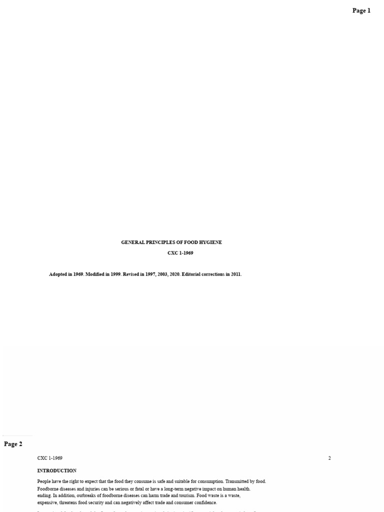 Codex Alimentarius Food Hygiene 2020 | PDF | Food Safety | Hygiene