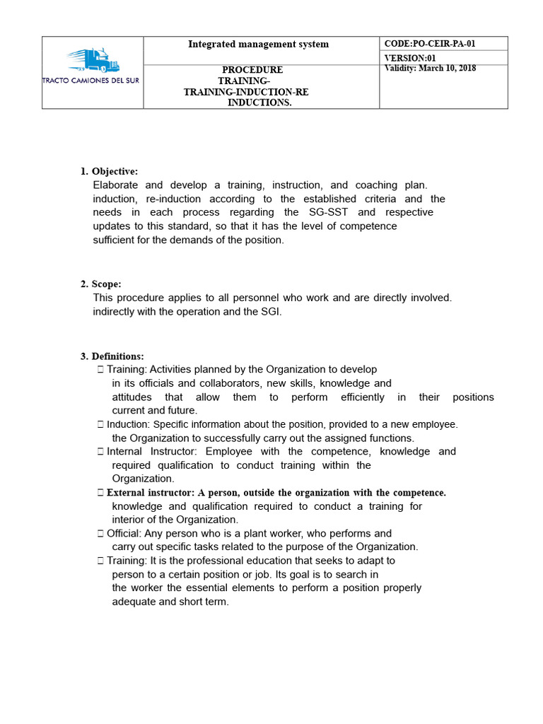 Training and Induction Procedure | PDF | Occupational Safety And Health ...