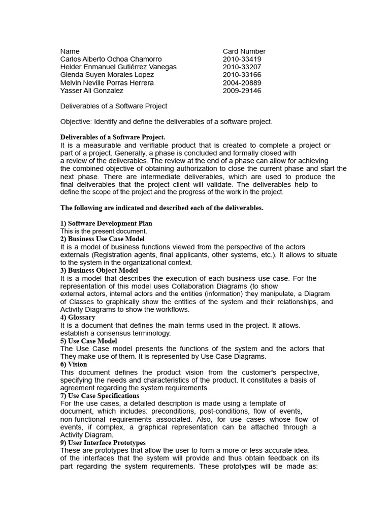 Software Project Deliverables Overview | PDF | Use Case | Information ...