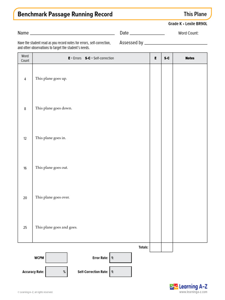 This Plane LVL A Running Record | PDF
