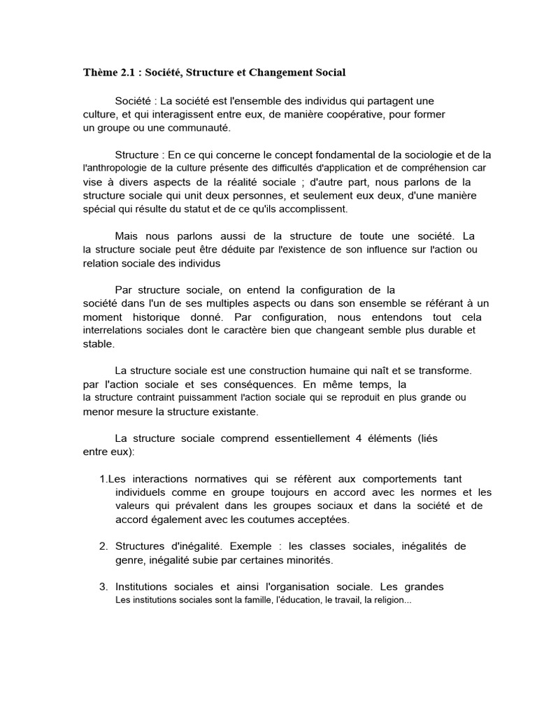 Société et Changement Social : Concepts Clés | PDF | Société | Science