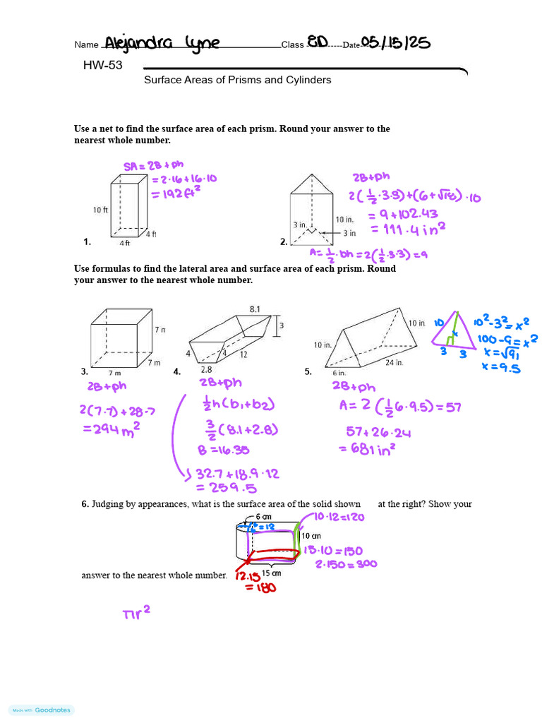 HW-53 Surface Areas of Cylinders and Prisms | PDF | Area | Chess Openings