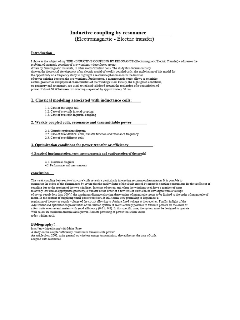 Inductive Coupling by Resonance TIPE Cpge MOROCCO | PDF | Inductance ...