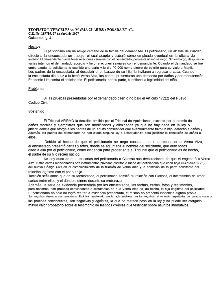 Verceles Vs Posada Et Al - Personas | PDF | Caso de ley | Justicia