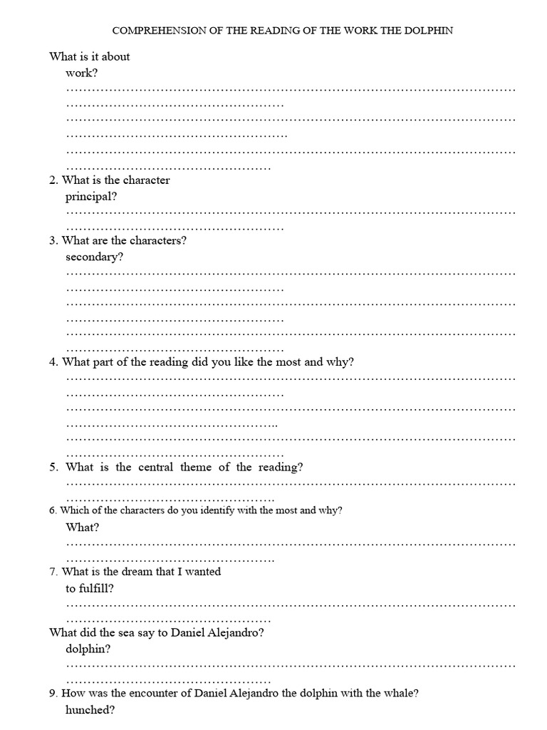 Reading Comprehension of The Work The Dolphin | PDF