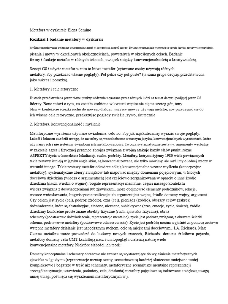 Metafora W Dyskursie Elena Semino | PDF