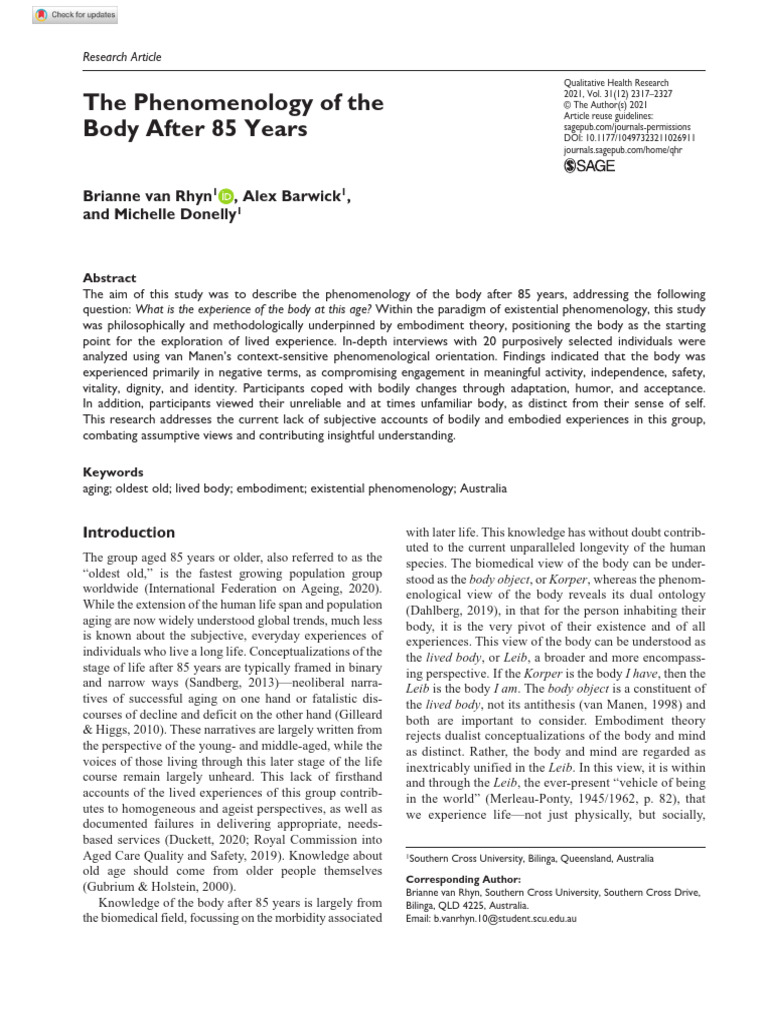 Rhyn (2021) The Phenomenologyof The Body After 85 Years | PDF ...