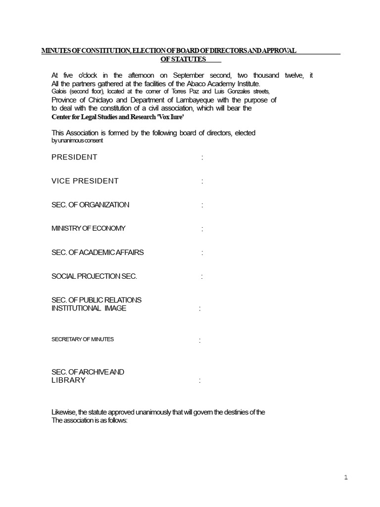 Example of A Deed of Incorporation of A Non-Profit Legal Entity in Peru ...