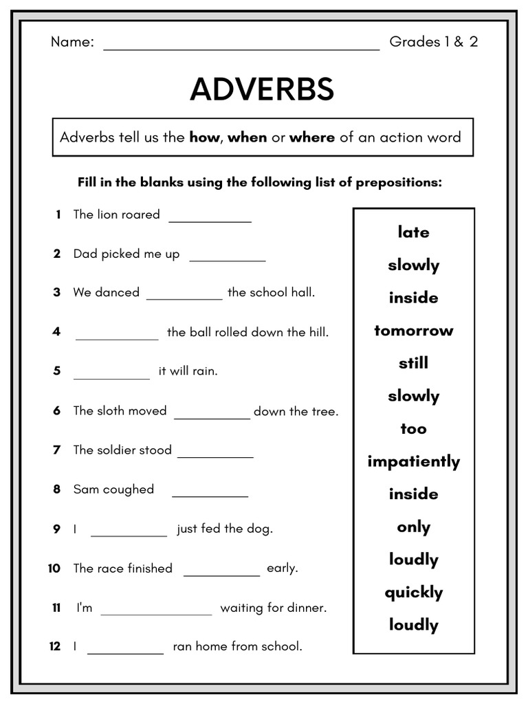 Adverb Practice for Grades 1 & 2 | PDF