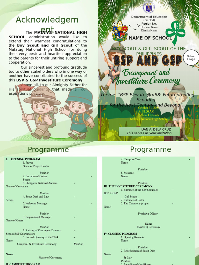 Sample Program for Camporal and Investiture Ceremony (1) | PDF | Chess ...