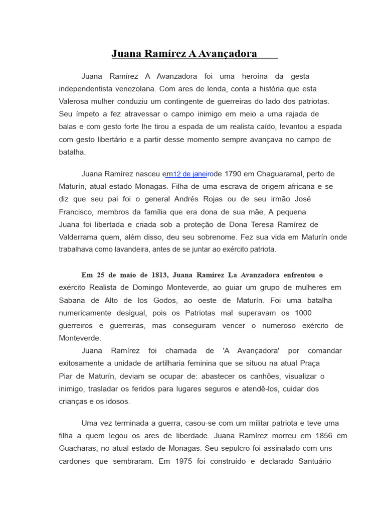 Juana Ramírez: Heroína da Independência | PDF