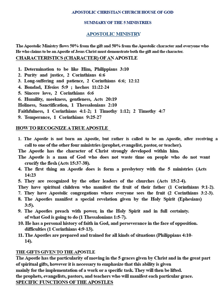 Overview of Apostolic Church Ministries | PDF | Spiritual Gift ...