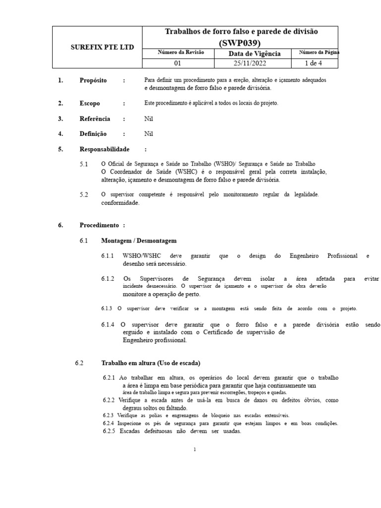 Procedimento de Instalação de Forro e Paredes | PDF