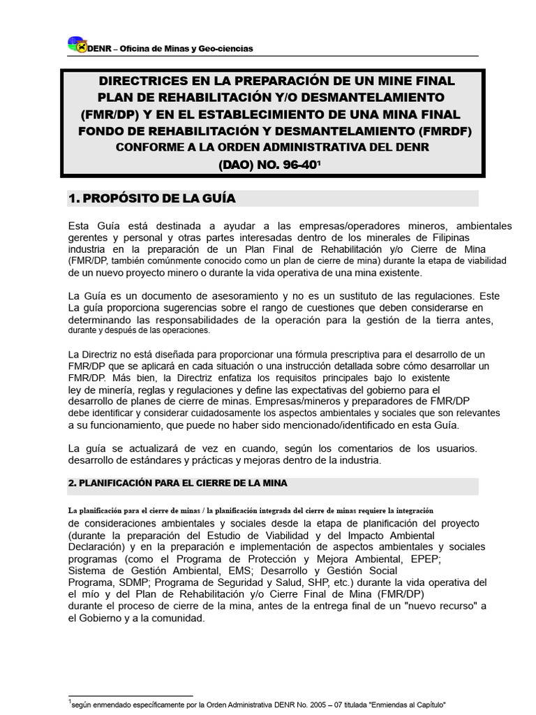 Directrices FMRDP y FMRDF - Junio de 2006 - Versión 1.0 | PDF | Minería ...