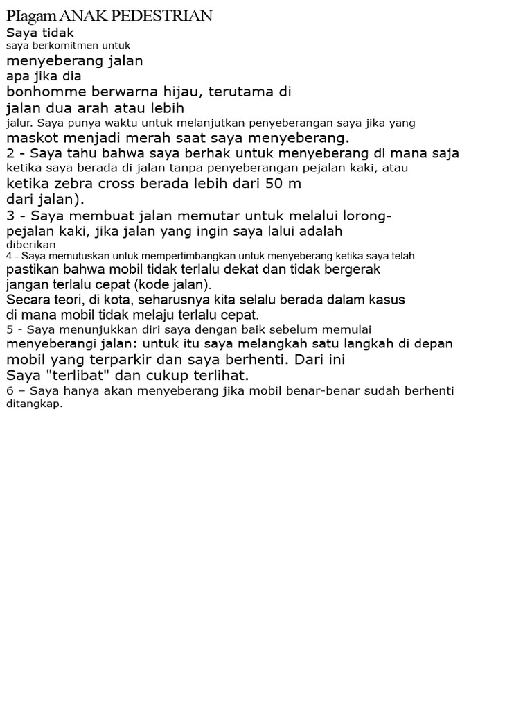 Contoh Piagam Anak Pejalan Kaki | PDF