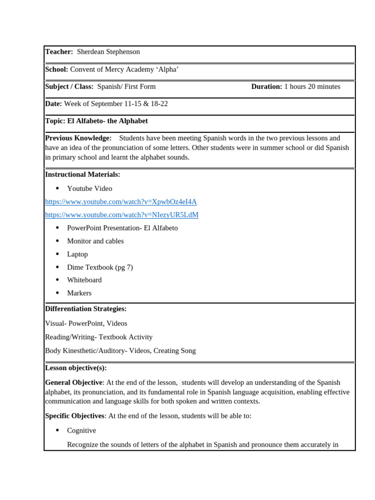 Spanish Alphabet Lesson Plan | PDF | Alphabet | Spanish Language