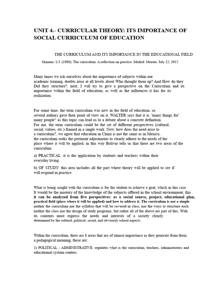 CURRICULAR THEORY. Its Importance of The Social Curriculum of Education ...