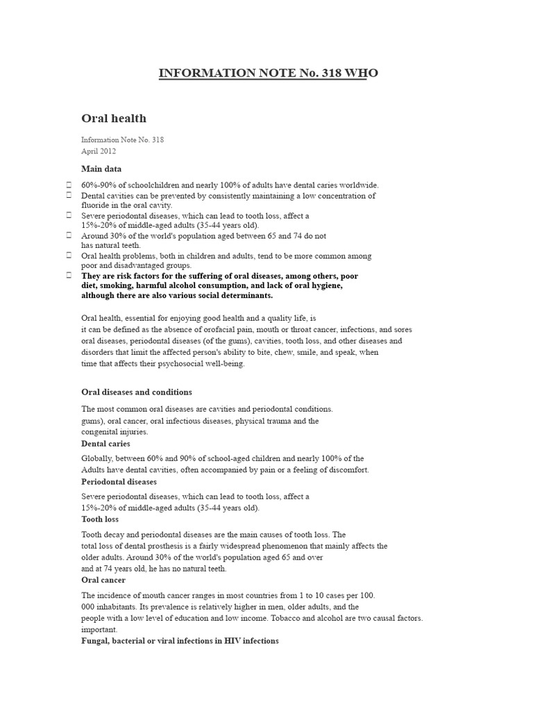 Informative Note n318 From The WHO | PDF | Oral Hygiene | Periodontology