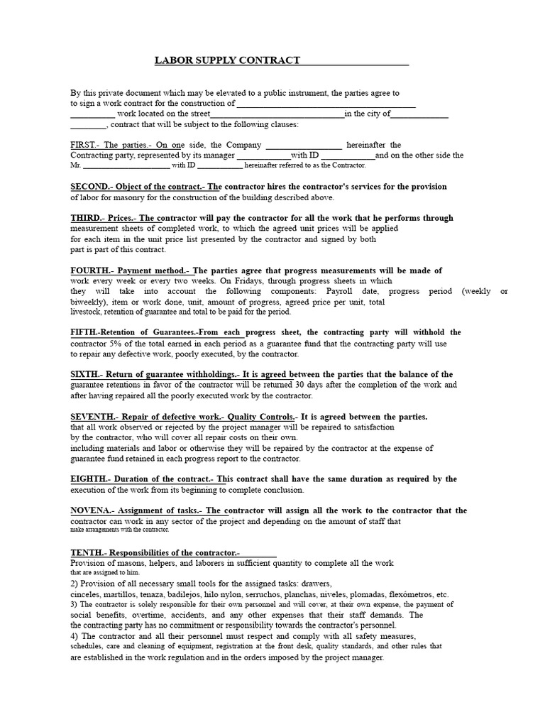 Workforce Provision Contract | PDF | Employment | Business