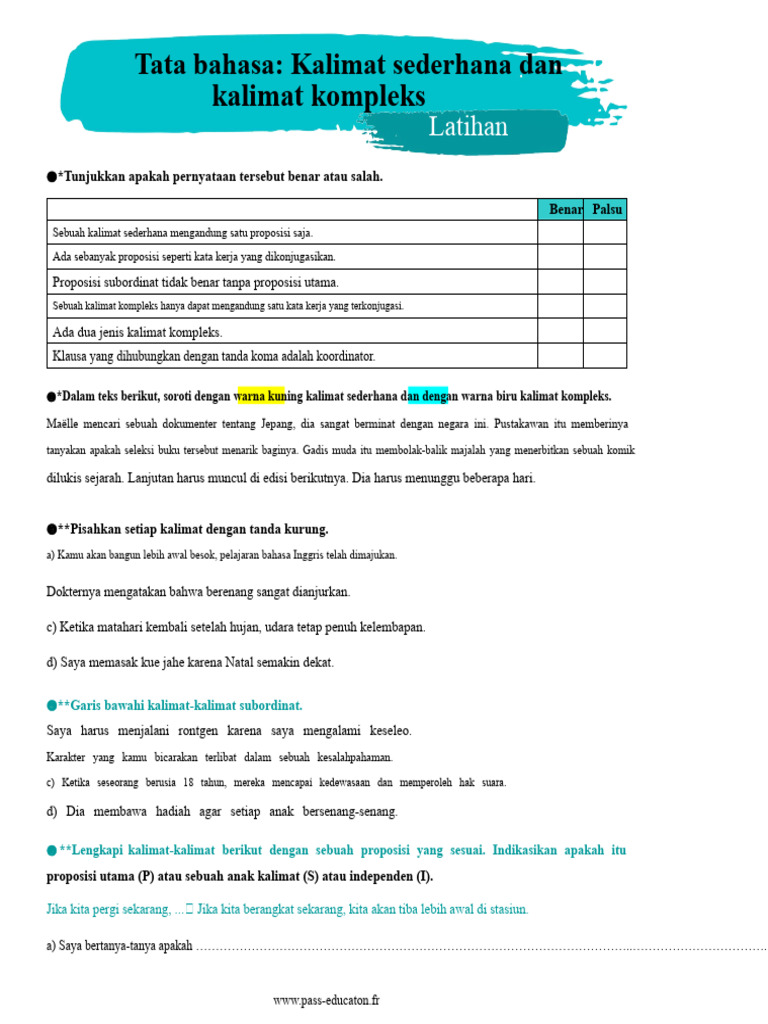 Latihan Kelas 5 Kalimat Sederhana Dan Kompleks | PDF