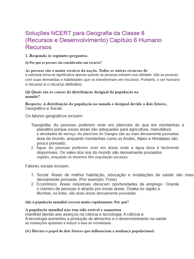 Recursos Humanos e Distribuição Populacional | PDF | População mundial ...