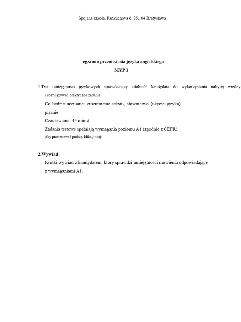 MYP 1 Przykładowy Test | PDF