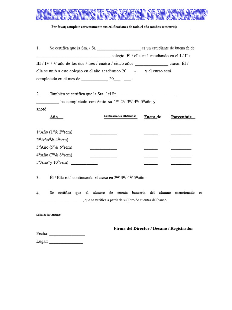 Certificado de Bonafide | PDF