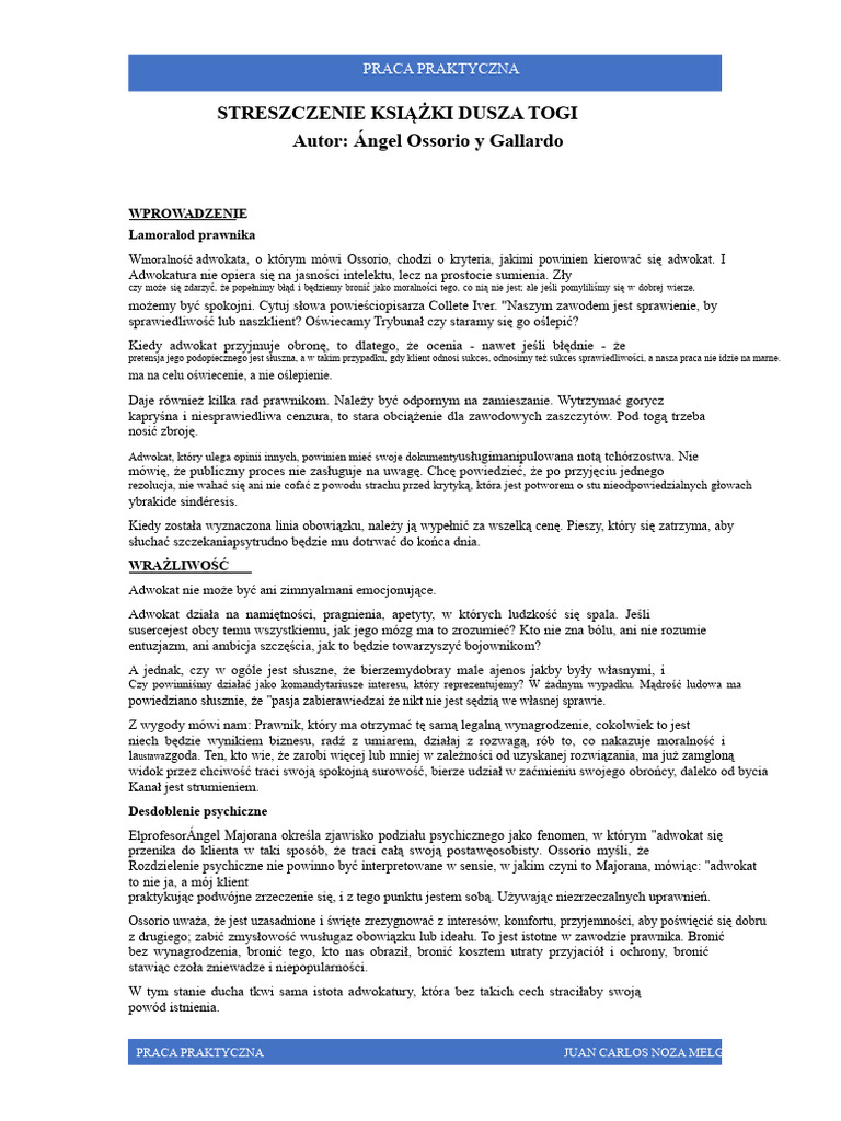 Streszczenie Książki Dusza Togi | PDF