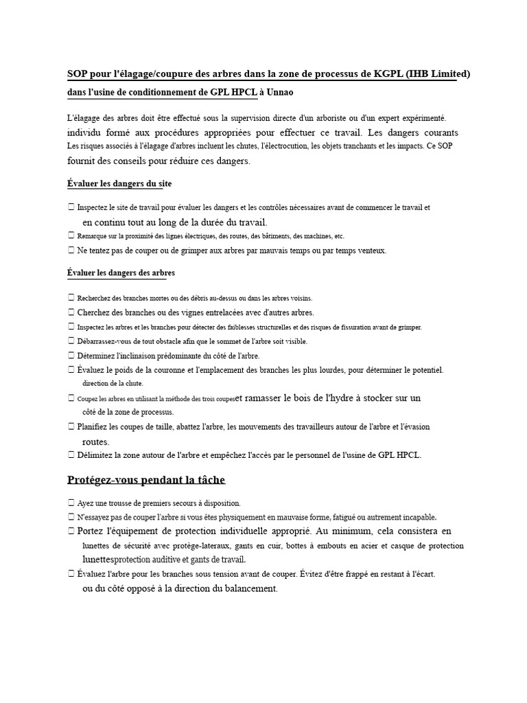 SOP Élagage d'Arbres à KGPL Unnao | PDF