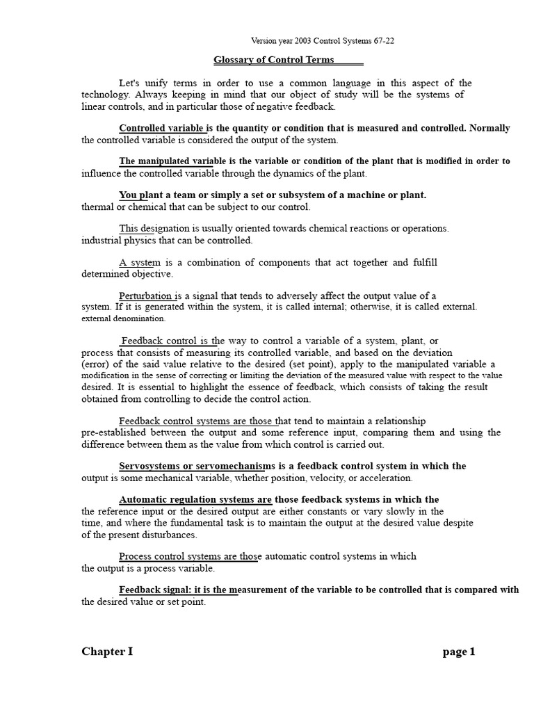 Control Glossary | PDF | Feedback | Control Theory