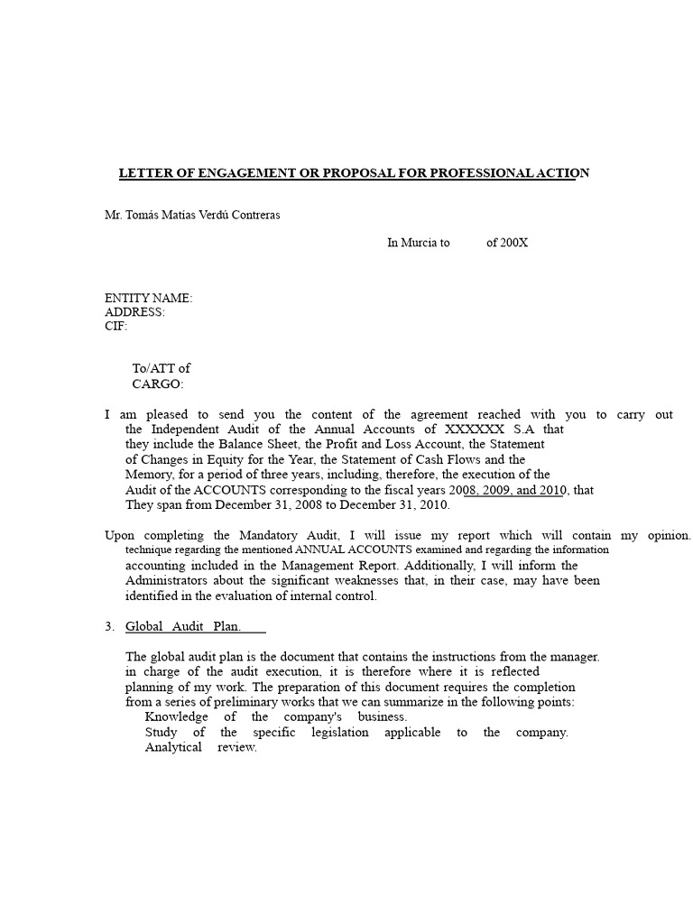 Audit Engagement Proposal for Annual Accounts | PDF | Audit | Auditor's ...
