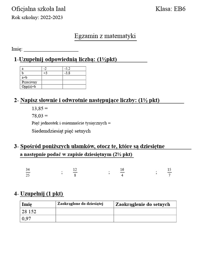 EB6 6. Matematyka 2023 | PDF